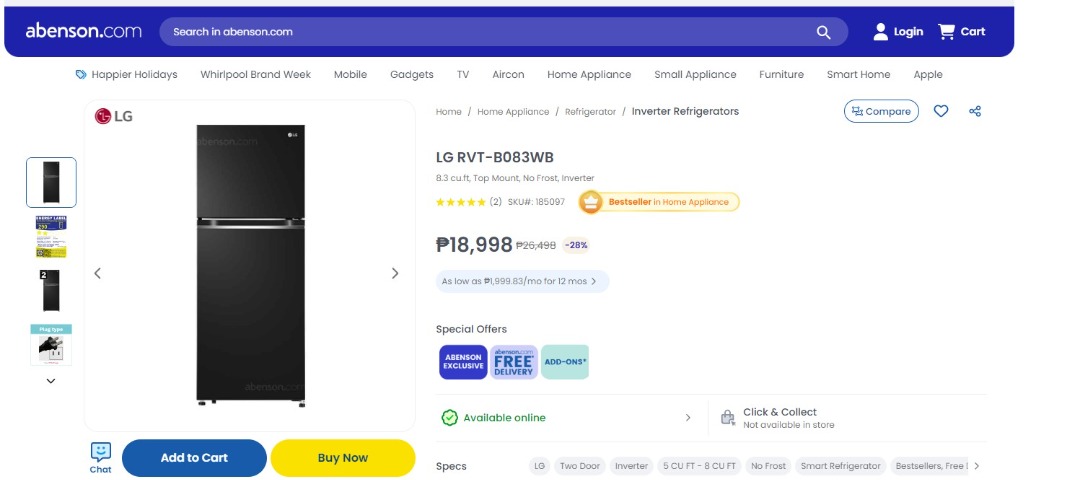 >LG Smart Inverter Refrigerator Model: RVT-B083WB 8.3 cu.ft w/ Warranty ...