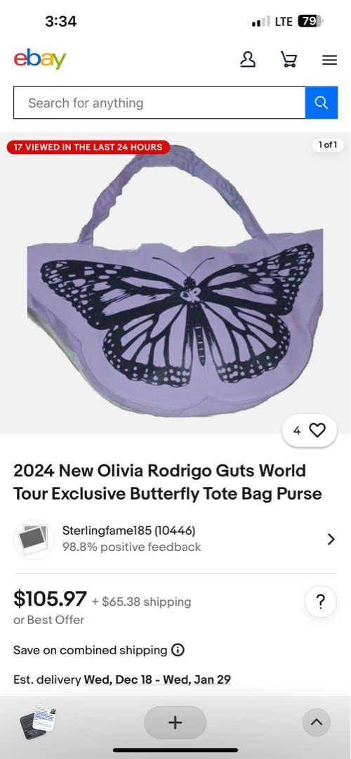Olivia Rodrigo official concert tour merch guts Manila butterfly tote ...