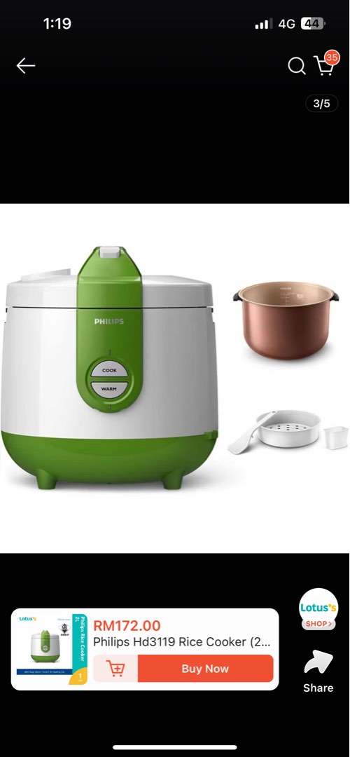 Philips Rice Cooker HD3119 Periuk Nasi, Furniture & Home Living ...