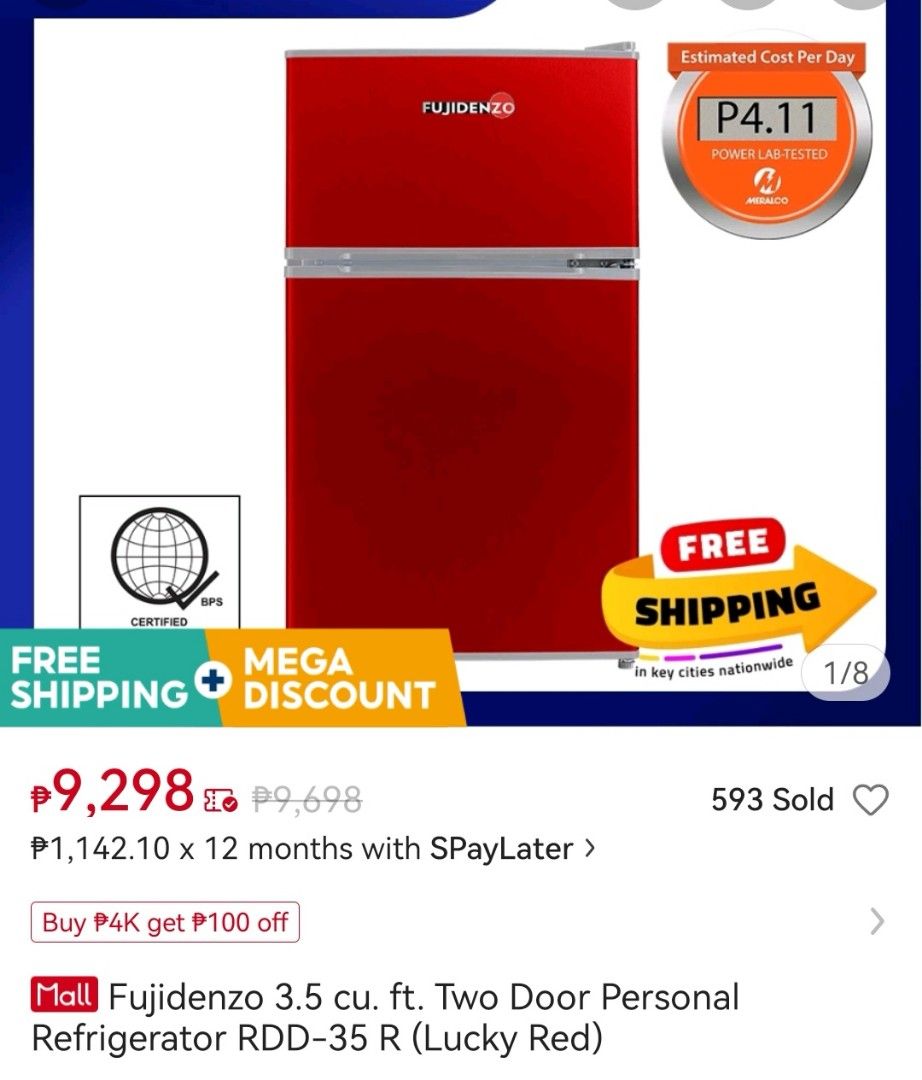 Preloved Fujidenzo 3.5cu ft. Two door personal refrigerator RDD 35 ...