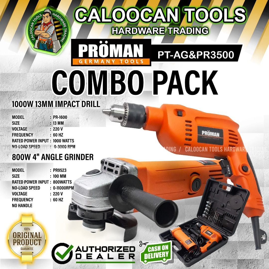 PROMAN Germany Tools Combo Pack 1000W Power Hammer Drill / Impact Drill ...