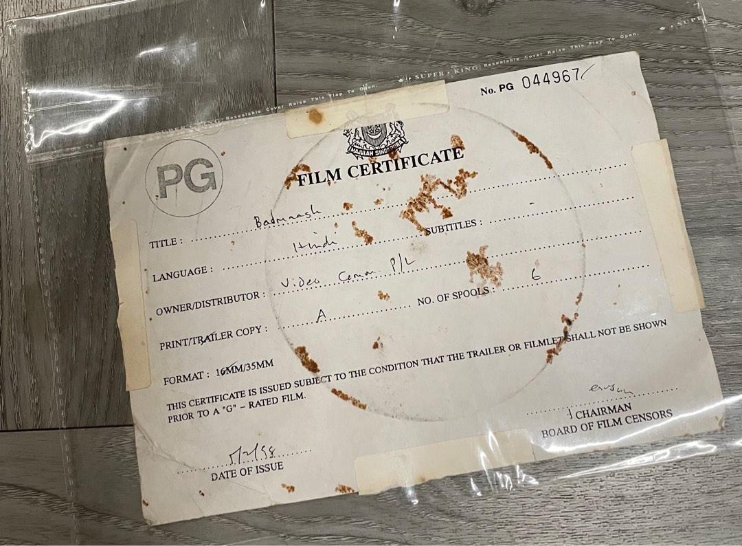 Vintage Singapore film certificate, Hobbies & Toys, Collectibles ...