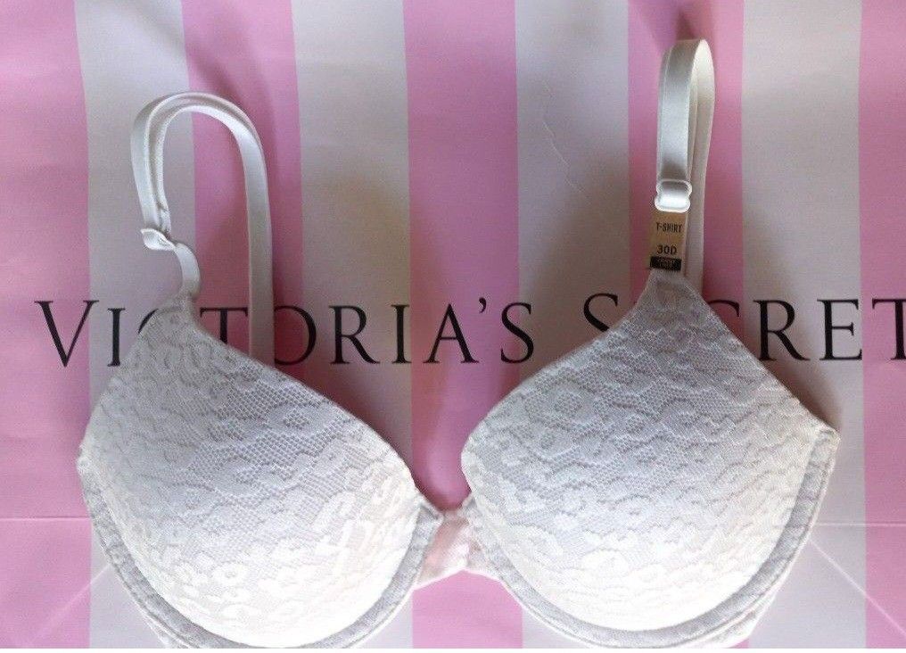 VS Pearl White Floral Lace T-shirt Bra - 30D (32C), Women's Fashion ...