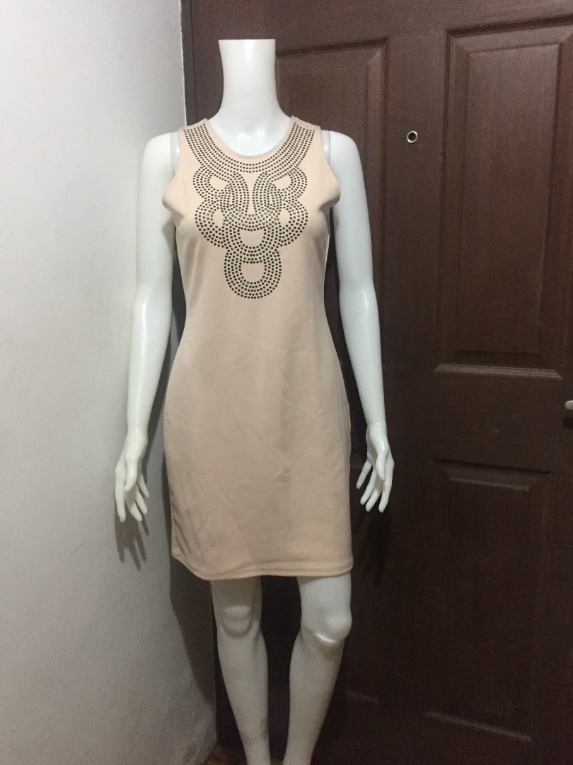 Beige Sleeve less Dress, Women's Fashion, Dresses & Sets, Dresses on ...