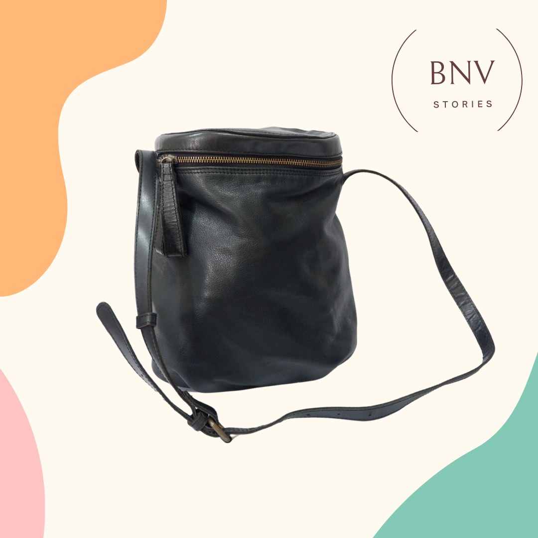 Black Leather Round Bucket Bag, Women's Fashion, Bags & Wallets, Cross ...