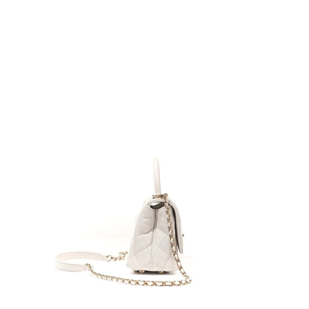 Chanel Mini Coco Handle in White and Gold Hardware Caviar Leather ...