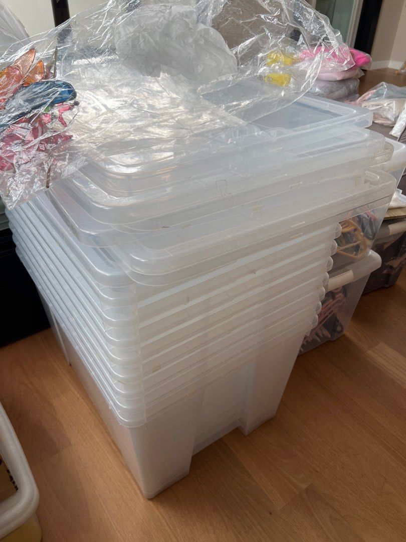 IKEA SAMLA Transparent Storage Box with Lid & Wheels 130L, Furniture ...