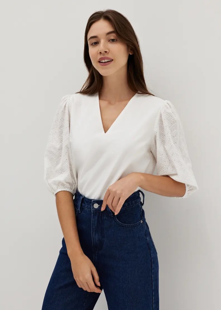 Love Bonito Janiya Notch Neck White Eyelet Broderie Top, Women's ...