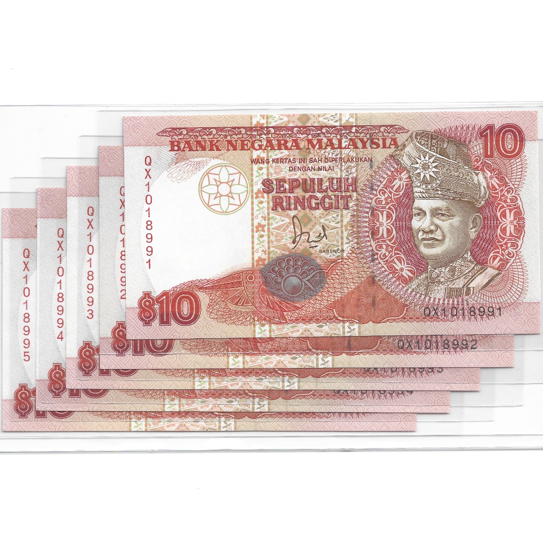 Malaysia R/N x5 RM10 UNC Jaafar 6th Series 1986-95 Uncirculated S6 ...