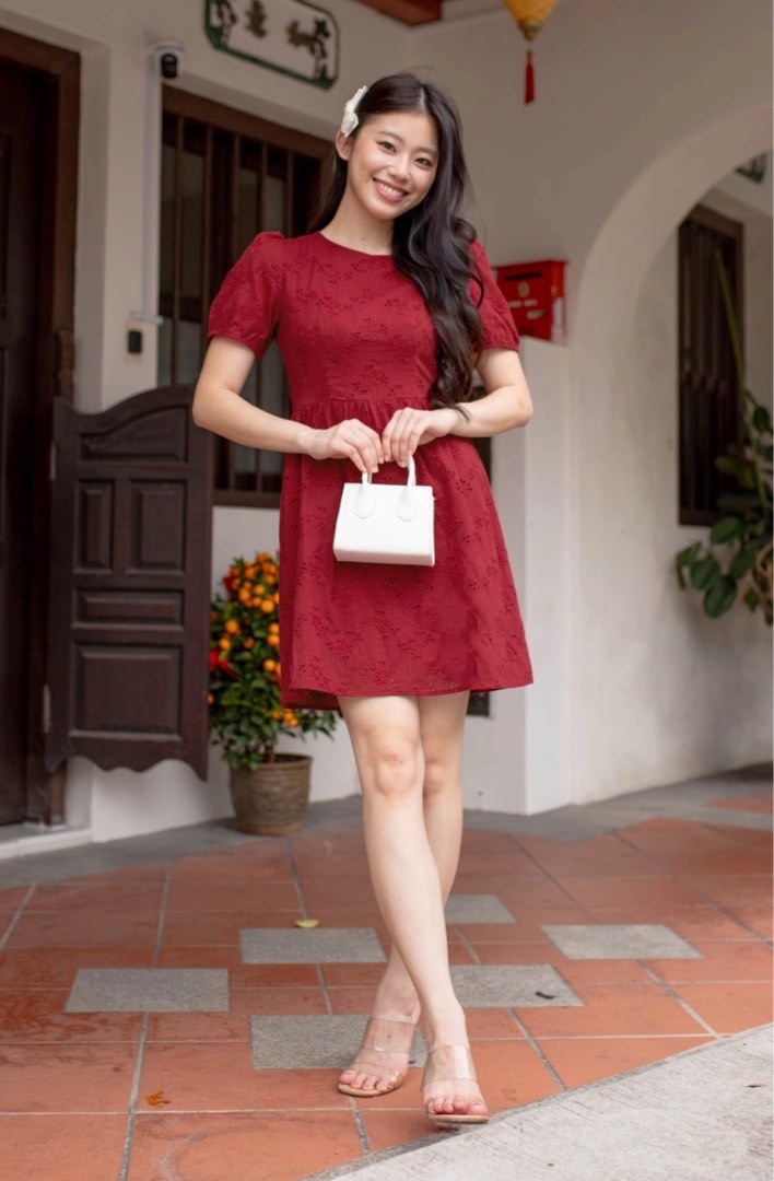 MGP Label Eyelet Dress in Wine, Women's Fashion, Dresses & Sets ...