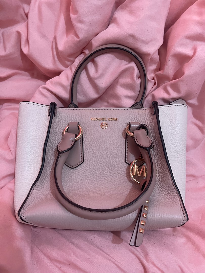 Michael Kors Kris Small Pebbled Leather Satchel Bag (Soft Pink), Luxury ...