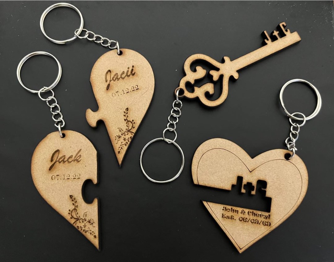 Personalised/ Customisable Couple Keychain, Wood Engraving and Laser ...