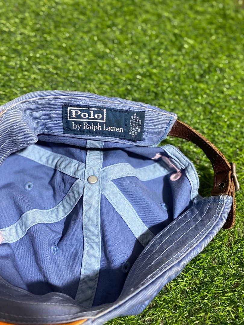 VINTAGE POLO RALPH LAUREN LEATHER STRAP BACK D CAP ORANGE UNDER BRIM ...