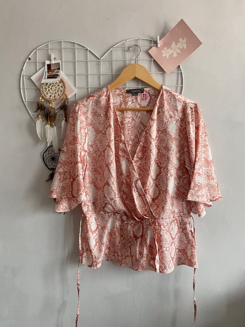Primark Satin Silk Pink Wrap Top, Women's Fashion, Tops, Blouses on ...
