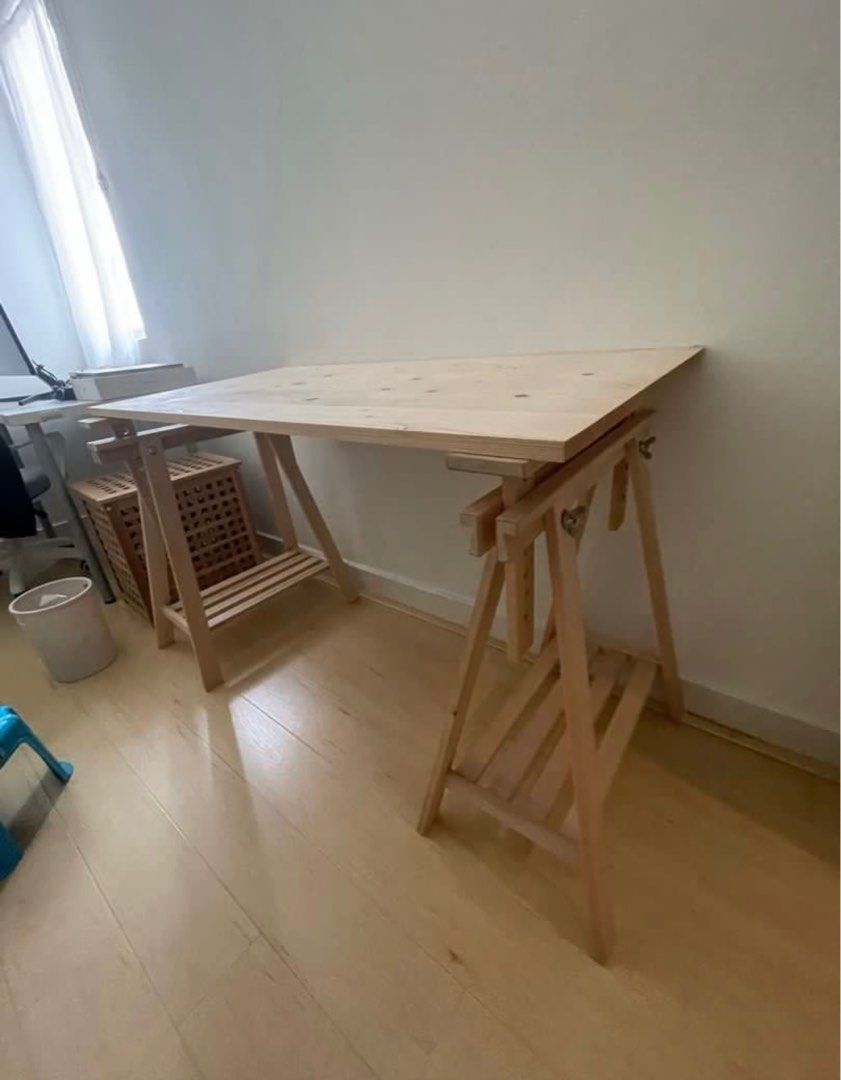 Table top + Ikea Mittback trestle birch / Table Desk, Furniture & Home ...
