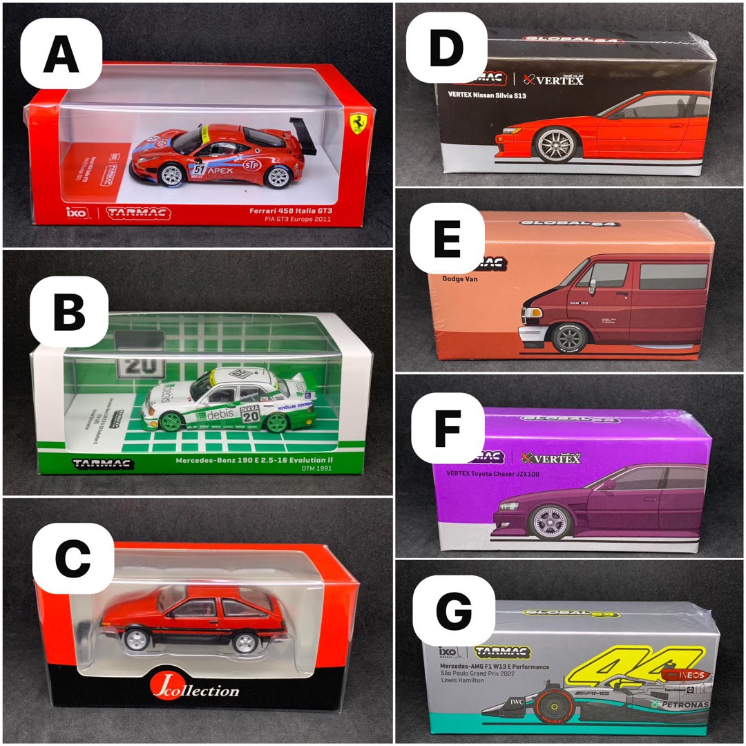 Tarmac 1/64 Ferrari 458 Mercedes benz 190e AE86 Nissan Silvia S13 Dodge ...