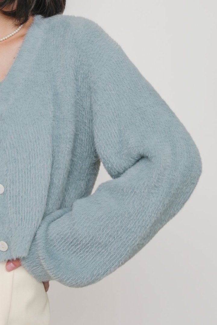 The Tinsel Rack TTR Souffle Knit Cardiagn in Dusty Blue, Women's ...