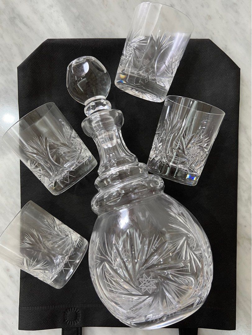 Vintage Bohemia Hand Cut Lead Crystal Decanter Set, Furniture & Home ...