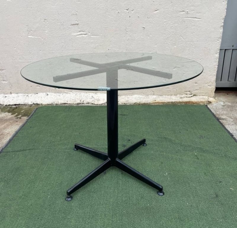 YB31B Meja Kaca Bulat 3.5 Feet Round Glass Top Table Iron Stand ...