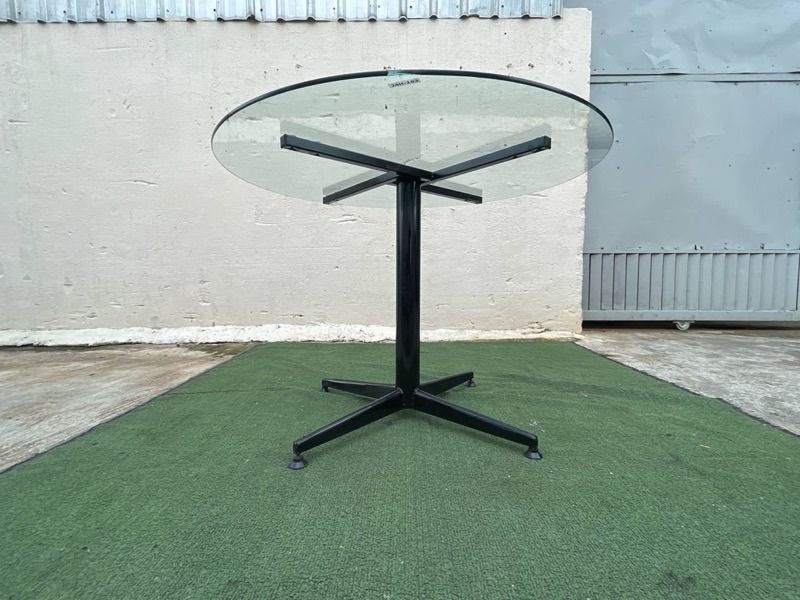 YB31B Meja Kaca Bulat 3.5 Feet Round Glass Top Table Iron Stand ...