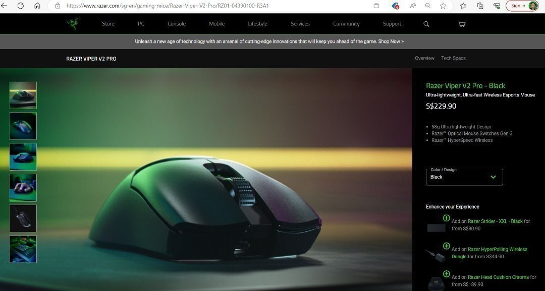 【1 set】Razer Viper V2 Pro HyperSpeed Wireless Gaming Mouse: 58g Ultra ...