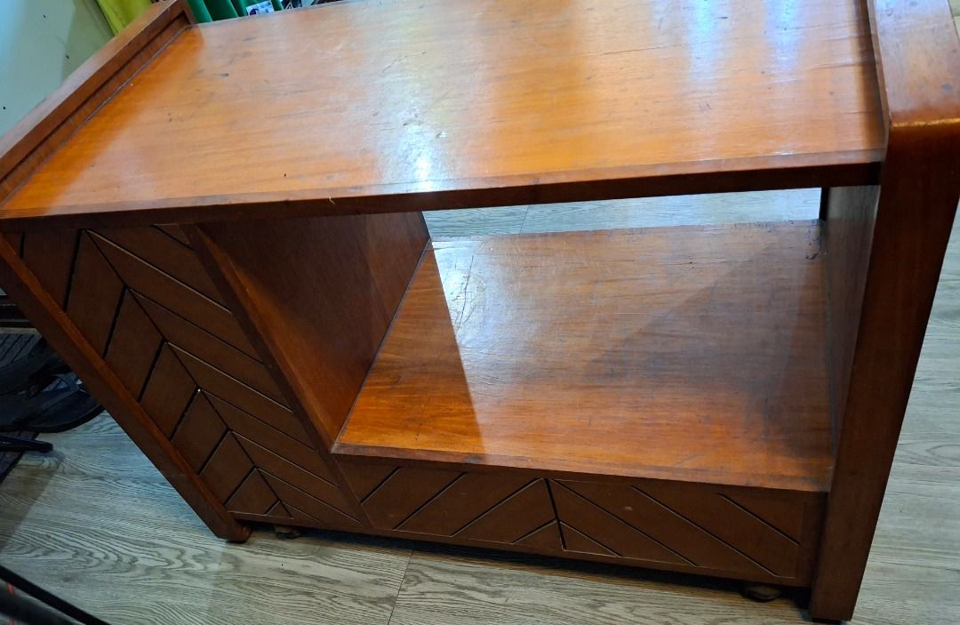 80s Vintage TV stand table with drawer and wheels solid wood, Furniture ...