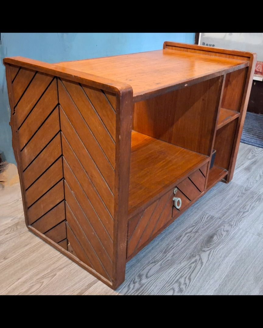 80s Vintage TV stand table with drawer and wheels solid wood, Furniture ...