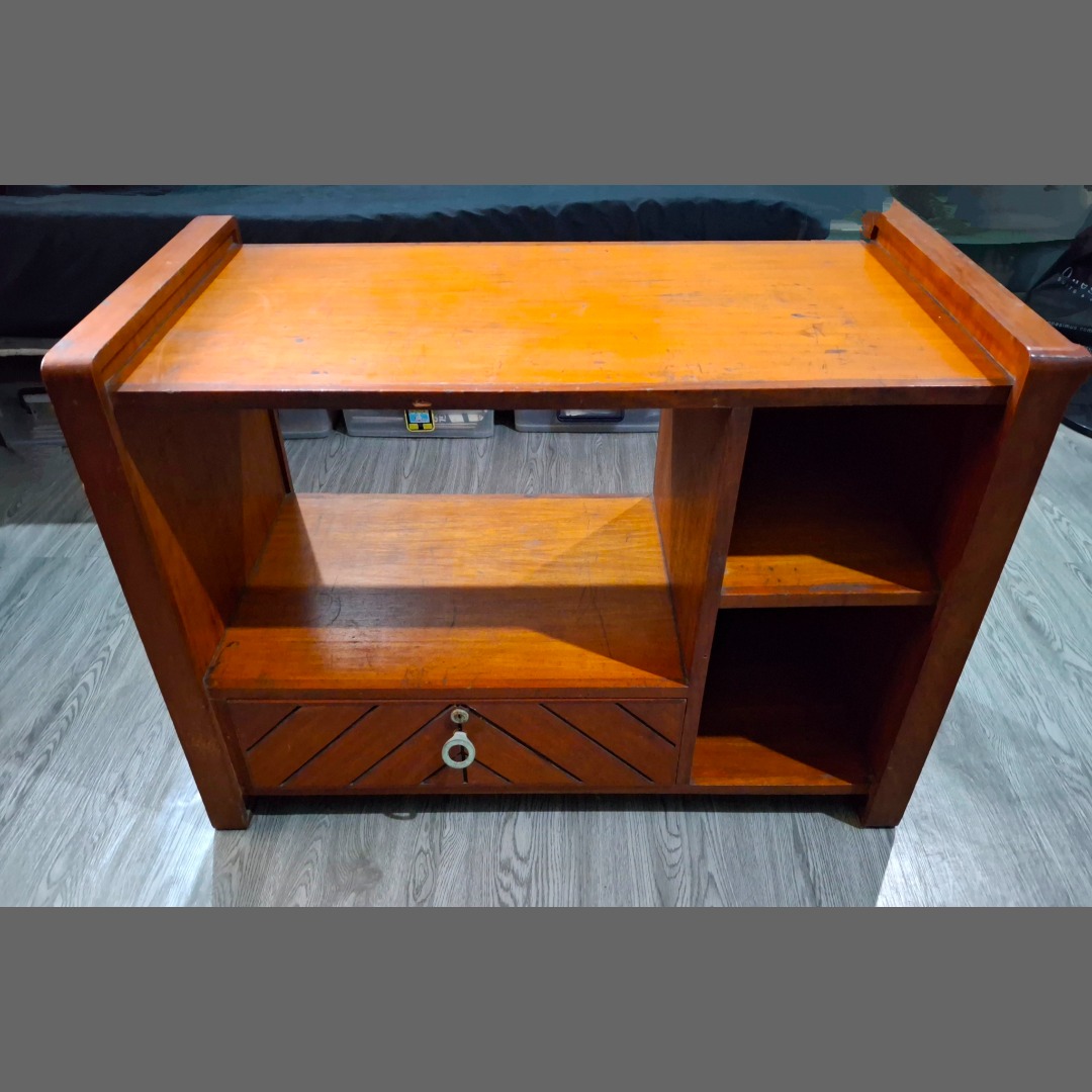 80s Vintage TV stand table with drawer and wheels solid wood, Furniture ...