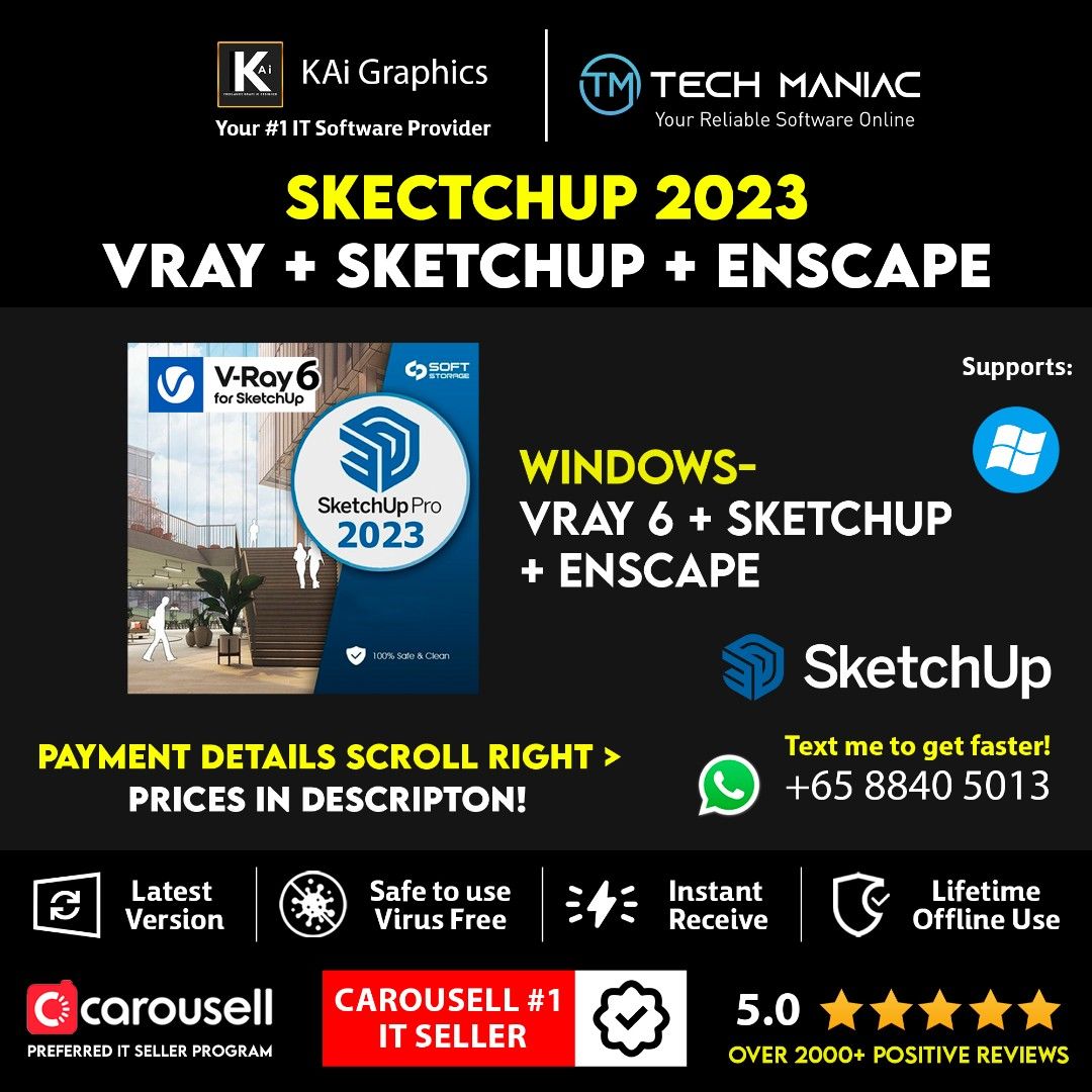 ⭐ Lifetime SketchUp Pro 3D Software + Enscape + Vray6 (For Windows PC only), Computers & Tech ...