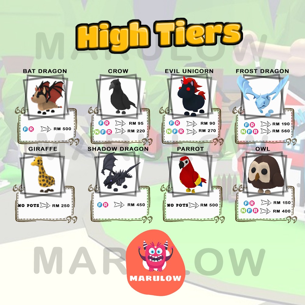 ADOPT ME HIGH TIERS PETS COLLECTION, Video Gaming, Gaming Accessories ...
