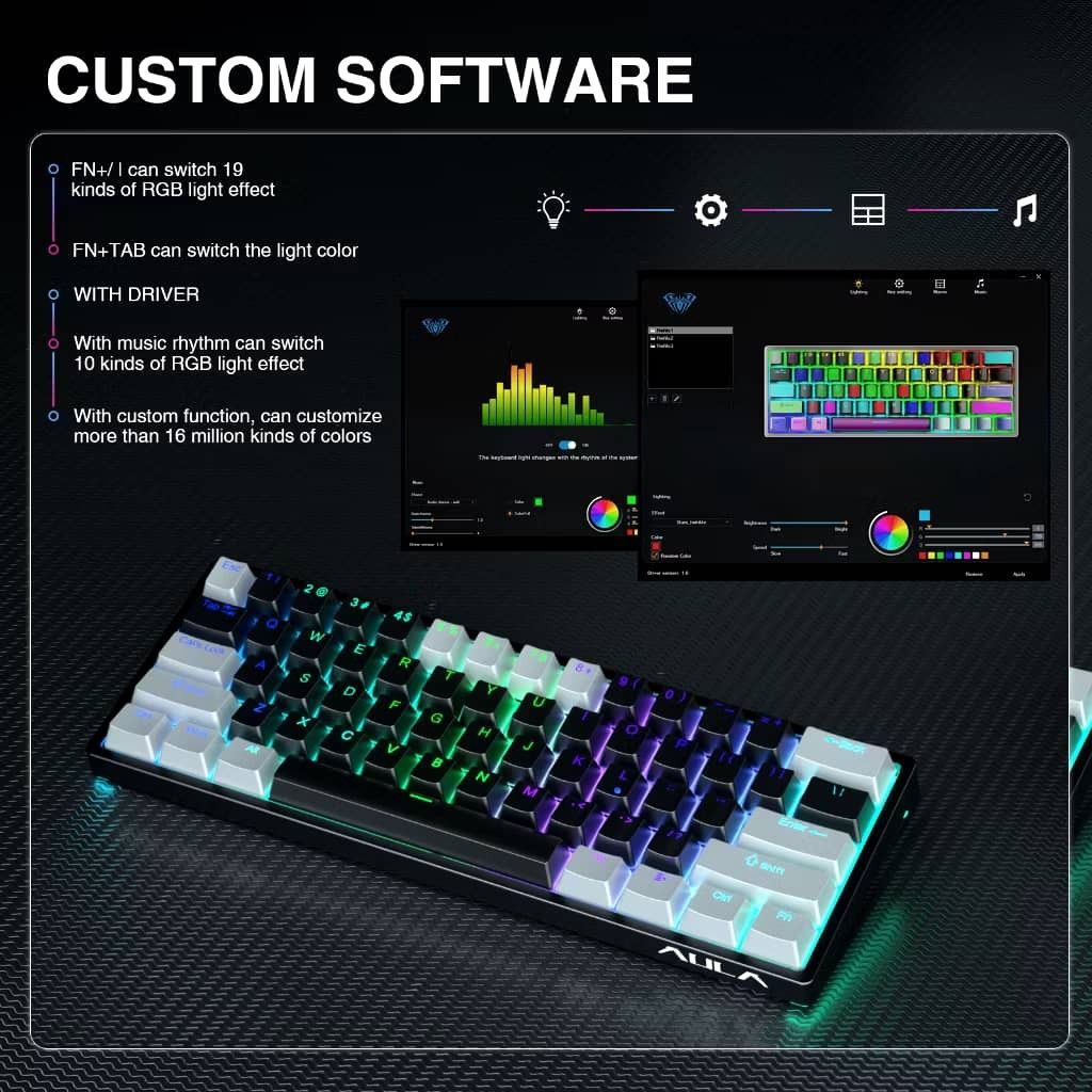 AULA F3261 61 Keys Wired Mechanical Keyboard RGB Hot Swappable Compact ...