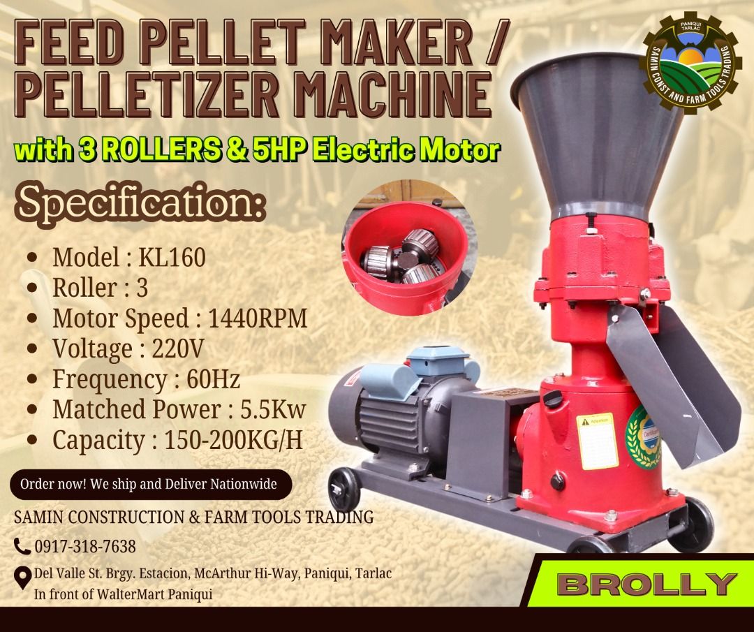 BROLLY Feed Pellet Maker / Pelletizer Machine Set with 5HP Induction ...