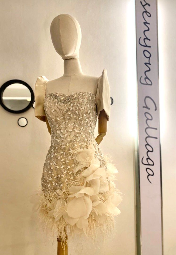 Custom Made Modern Filipiniana with Feathers, Women's Fashion, Dresses ...