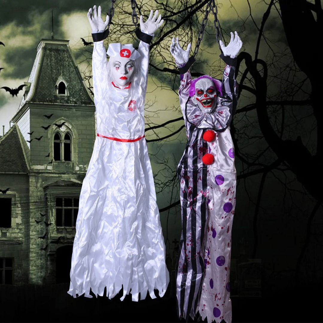 Halloween Hanging Animated Clown Bride Nurse Pumpkin Ghost with Glowing ...