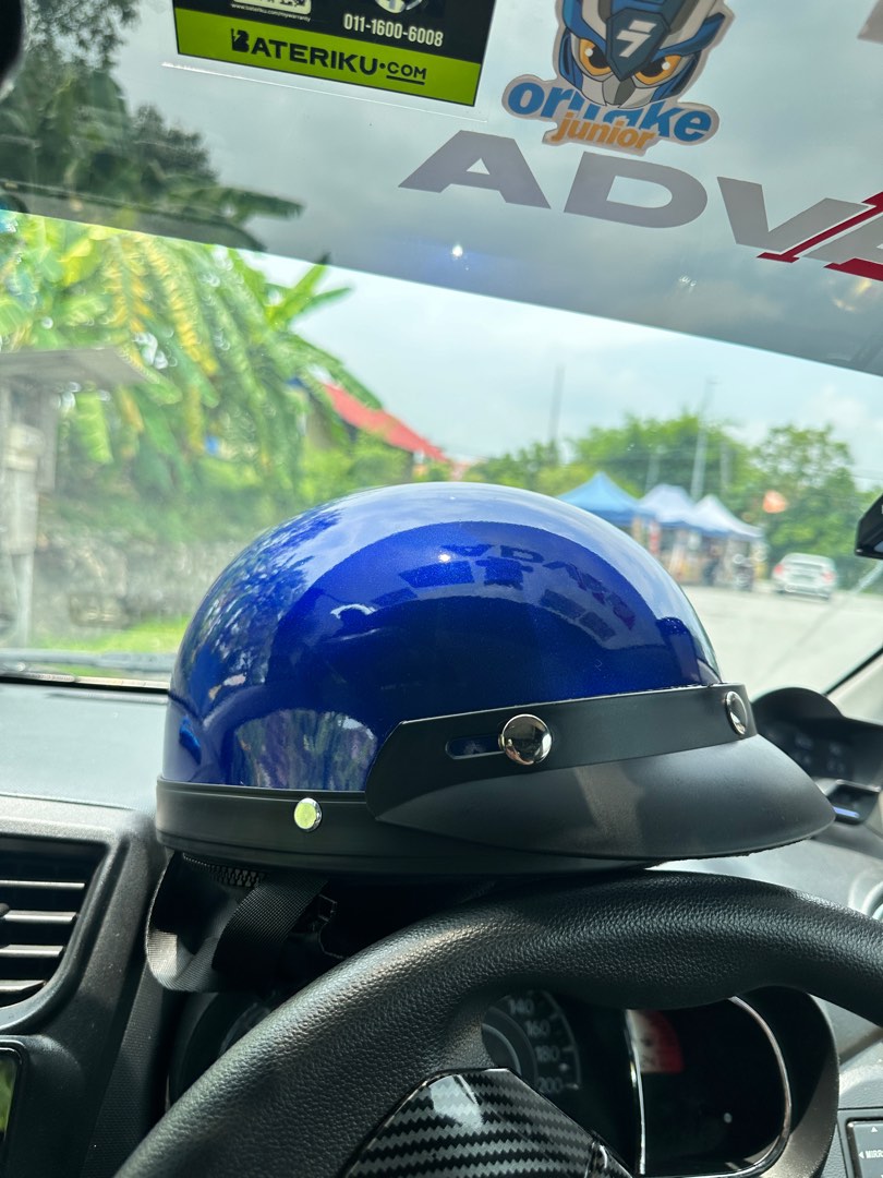 Helmet steng metallic blue, Auto Accessories on Carousell
