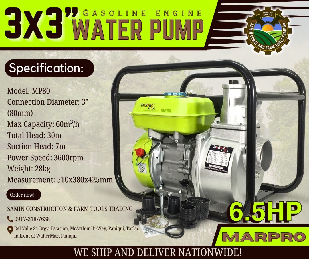 MARPRO USA 3x3 6.5HP Gasoline Water Pump Set (MP80), Commercial ...