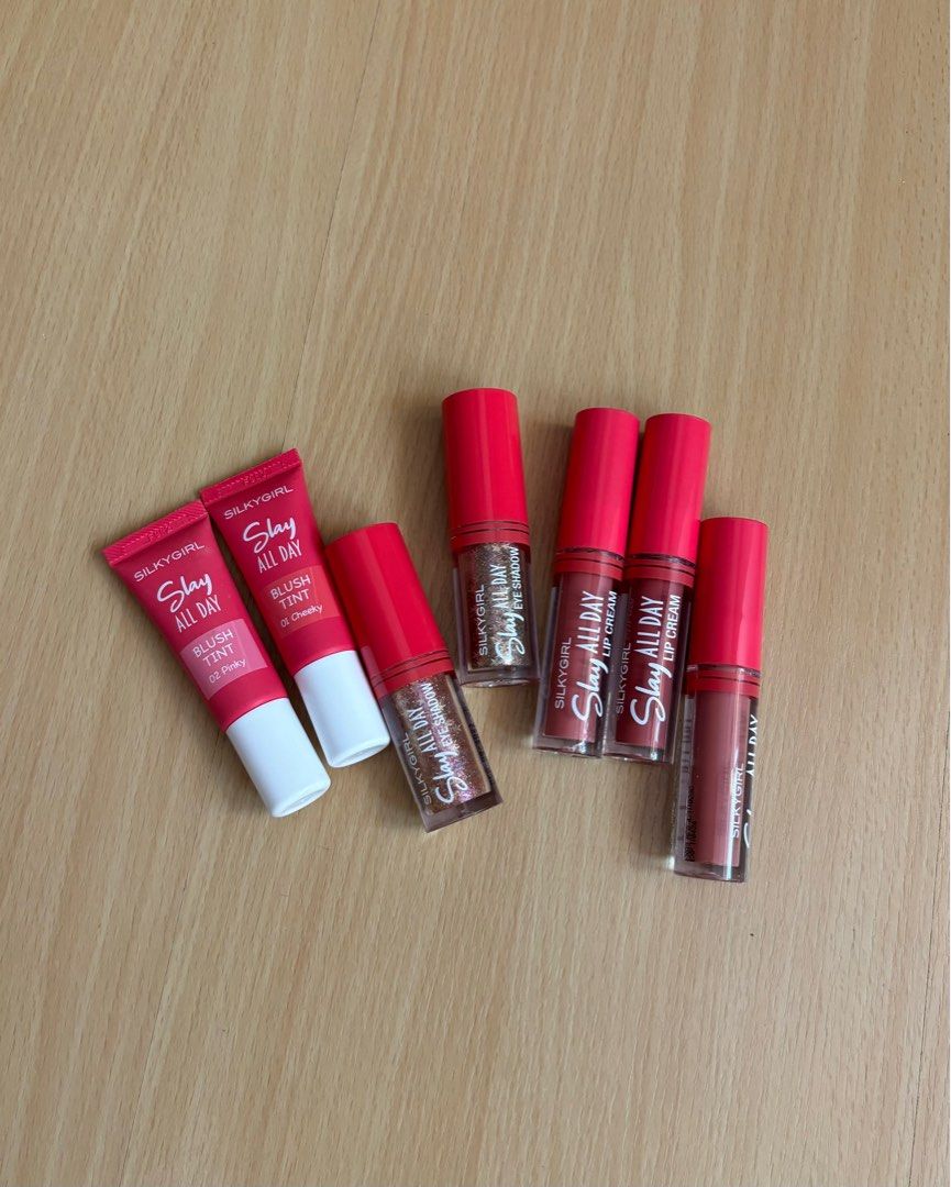 Silkygirl Slay All Day Lip Cream/ Blush Tint/ Glitter Eyeshadow, Beauty ...