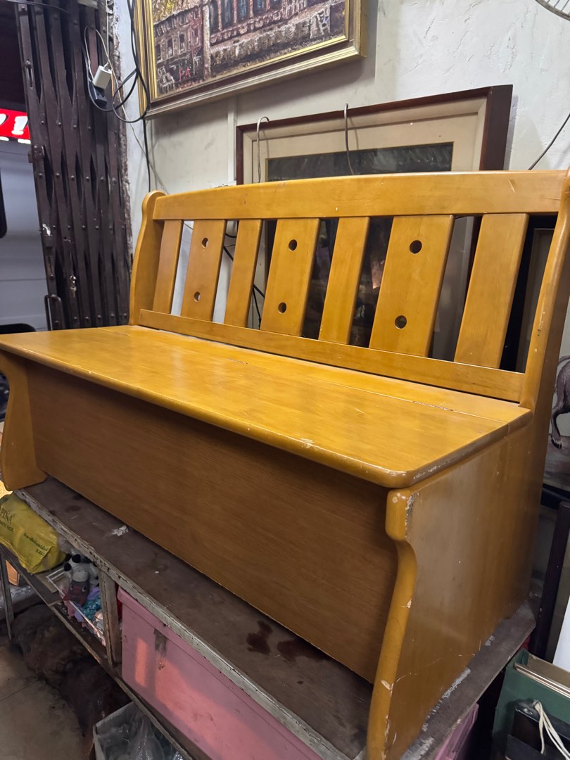 Solid Wooden Bench Chair with compartment, Furniture & Home Living, Furniture, Chairs on Carousell