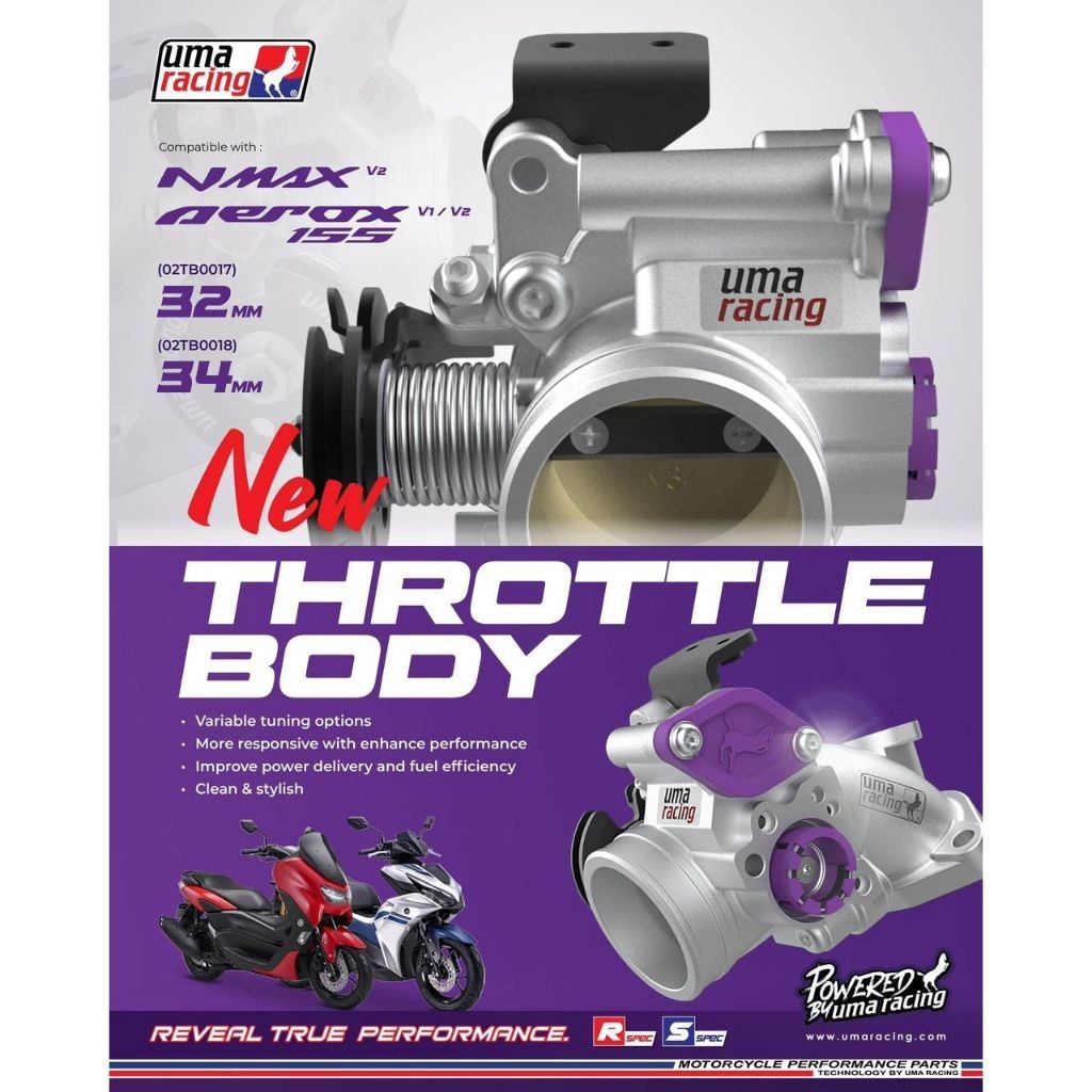 UMA Racing Throttle Body （34mm) - Yamaha NVX/AEROX V1+V2 / NMAX V2 ...