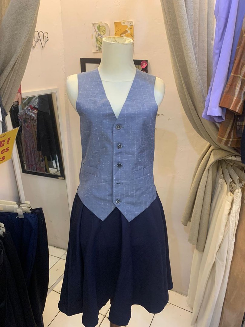 Vest biru vincenzo bagus kotak pattern polos murah thrift bagus korean ...