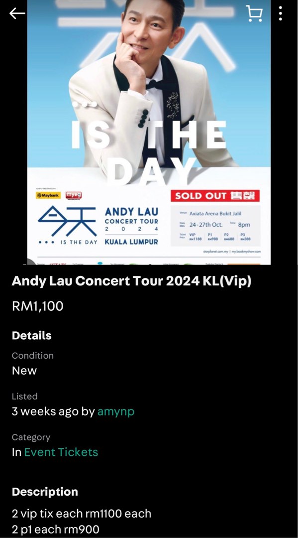 Andy Lau Concert Tour 2024 (VIP), Tickets & Vouchers, Event Tickets on ...