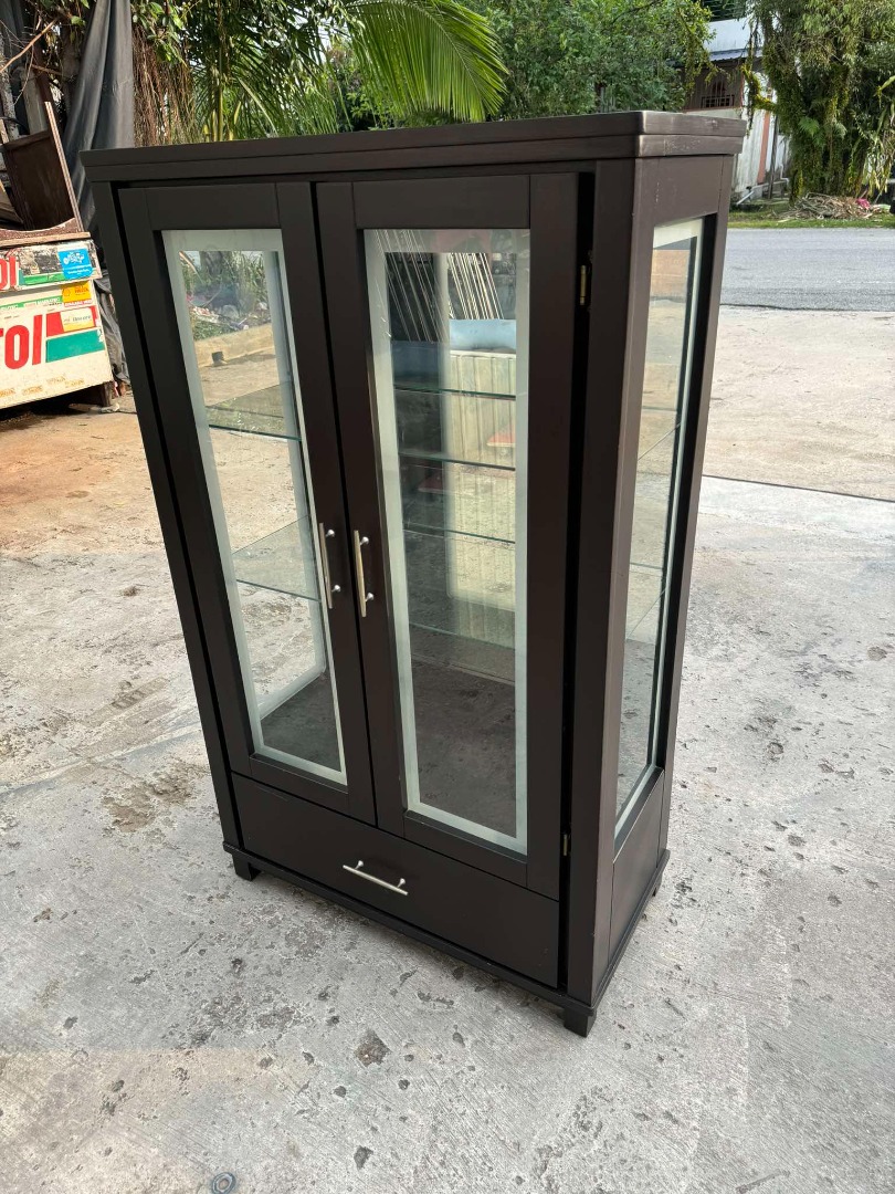 Glass Display Cabinet Almari Kaca Hiasan Rack Shelves, Furniture & Home ...