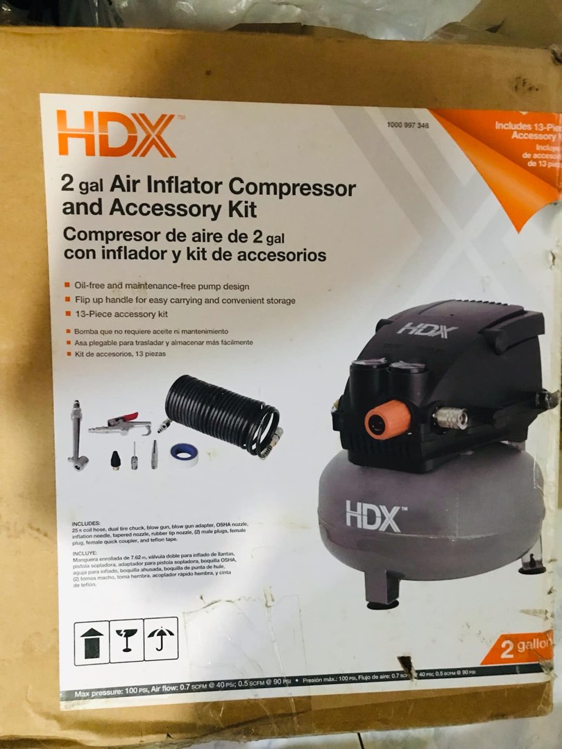 HDX 2gal Air Inflator Compressor & Accessory Kit, Furniture & Home ...