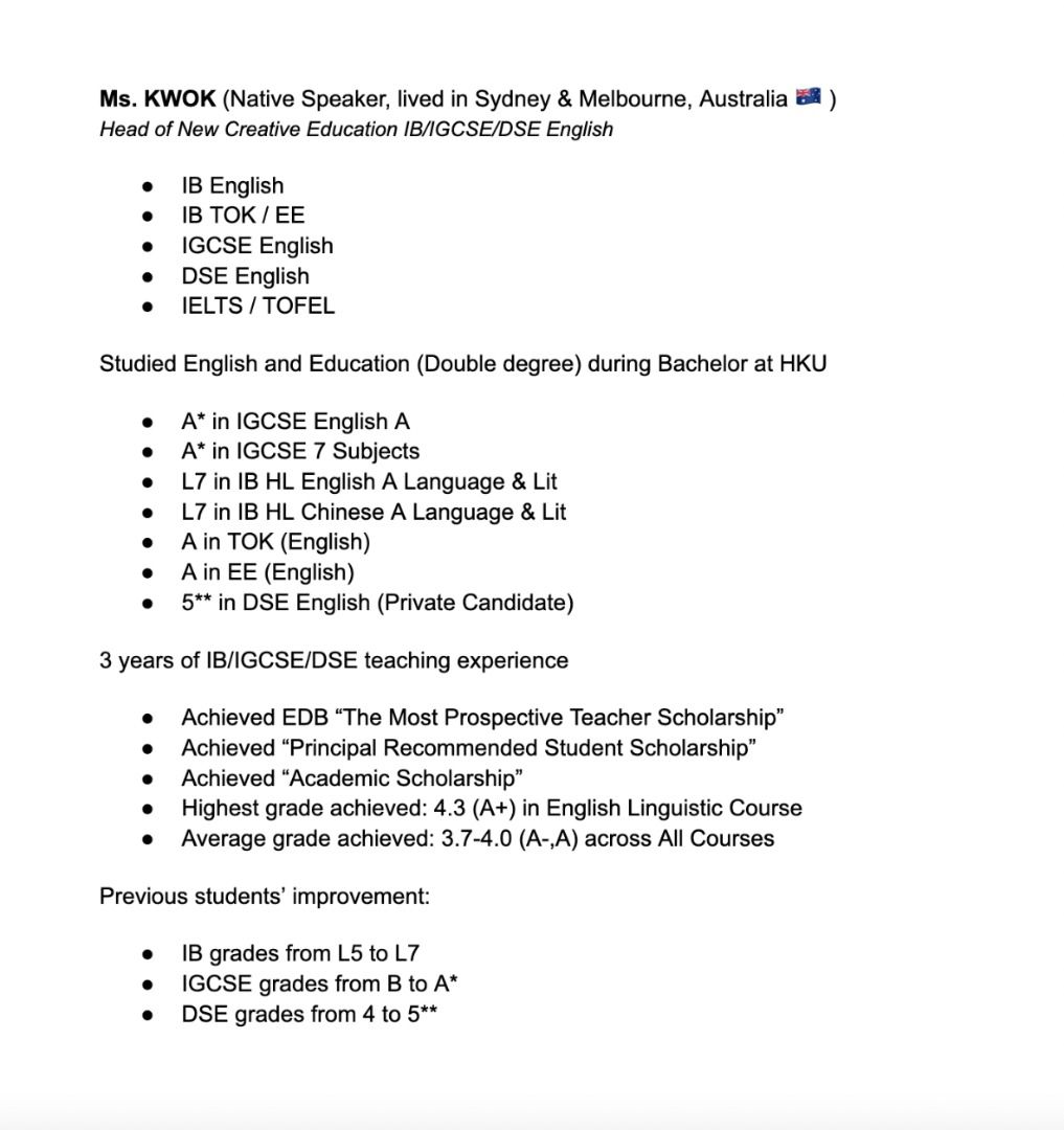 [IB/IGCSE/IELTS] HKU Double Degree English Tutor Native Speaker Level 7 ...