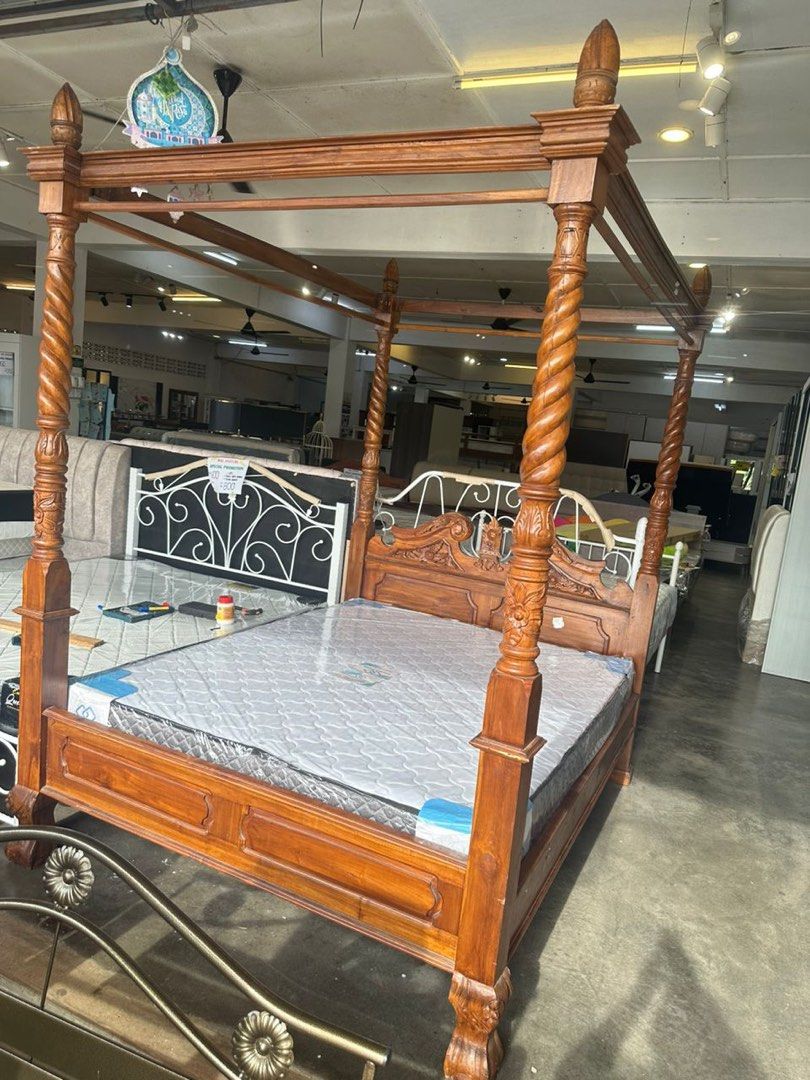 Katil kayu jati size king, Furniture & Home Living, Furniture, Bed ...