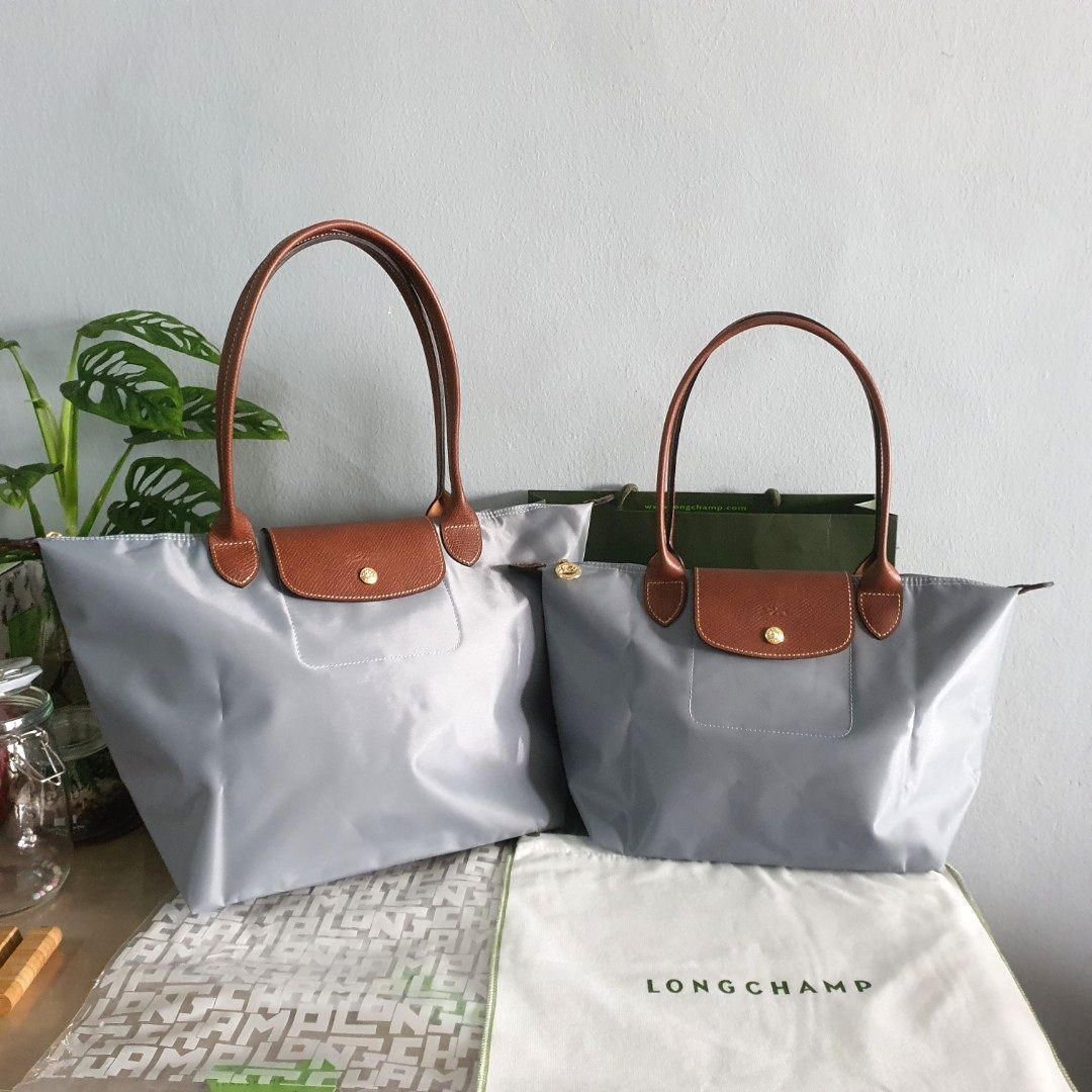 Longchamp Le Pliage Longhandle Tote Bag L , M Size in Steel Grey colour ...
