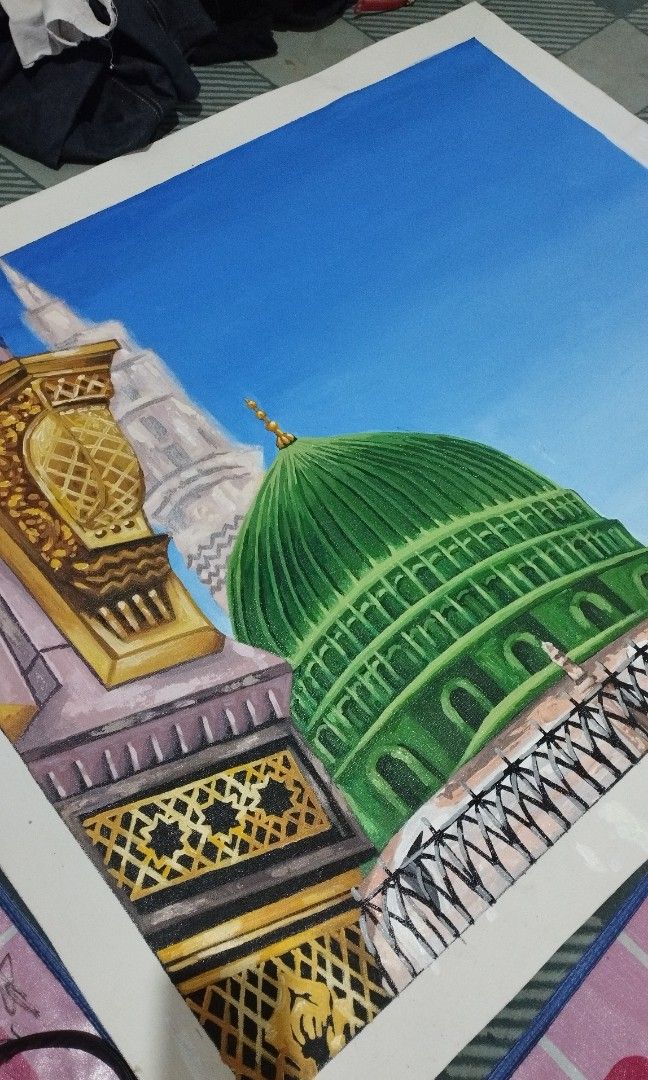 Lukisan Masjid Nabawi Madinah 2, Desain & Kerajinan Tangan, Karya Seni ...