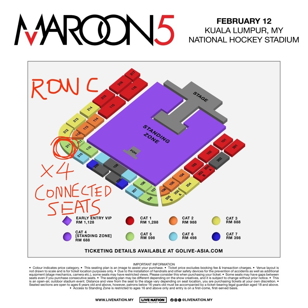 Maroon 5 x4 Connected Seats Row C CAT5 Section 211, Tickets & Vouchers ...