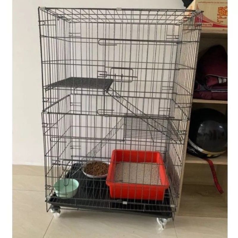 KL Readystock 2 layer cat cage, 2 tiers pet cage with wheels foldable ...