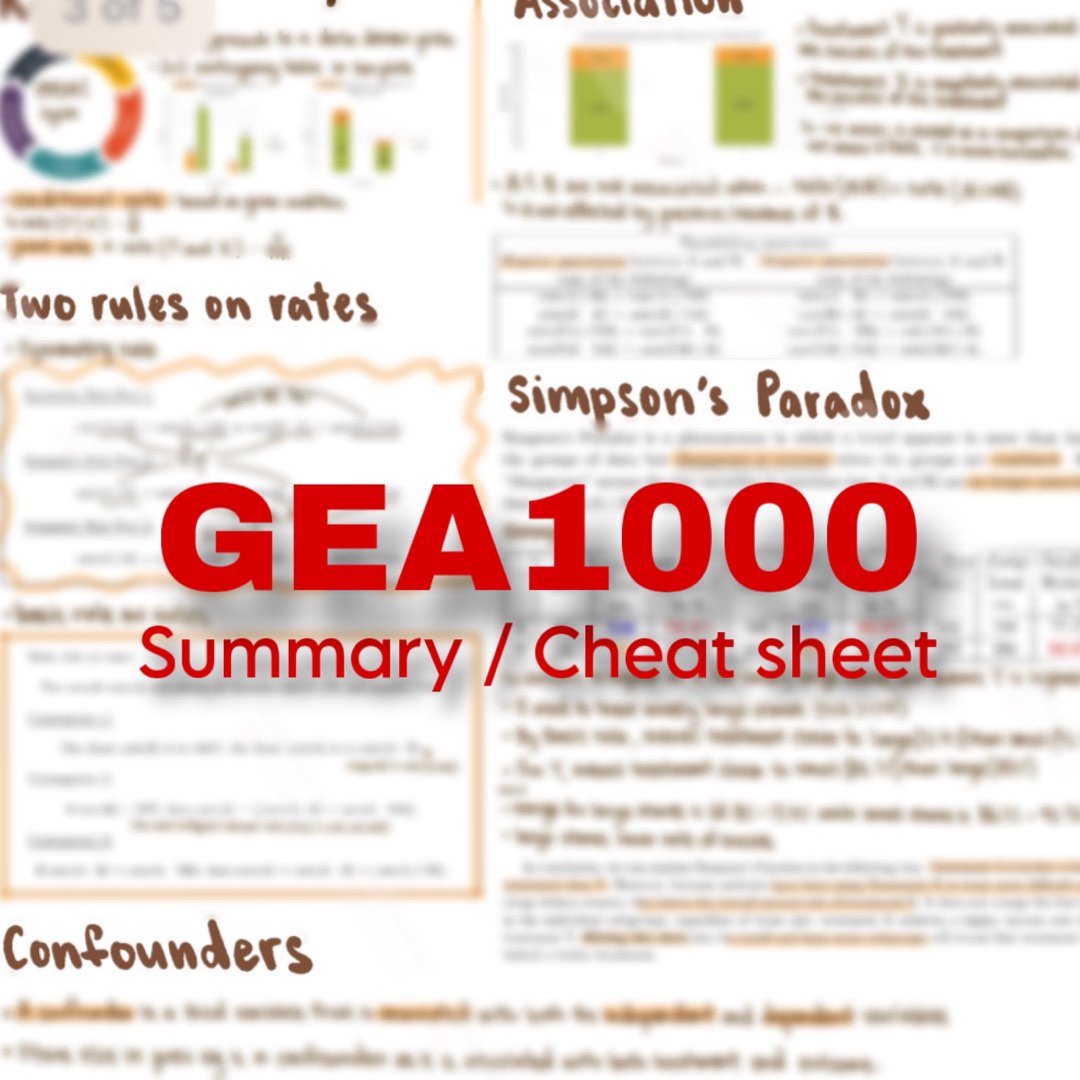 NUS GEA1000 Summary Cheat Sheet Notes - (A+) Quantitative Reasoning ...